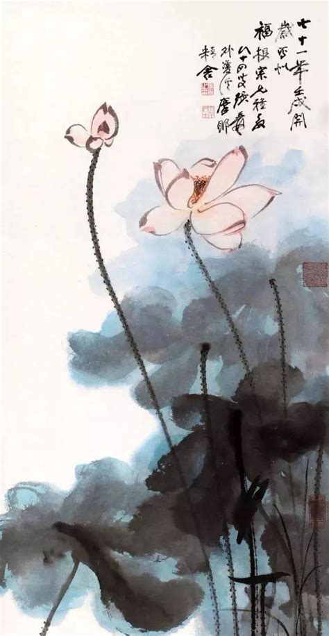 张大千绝美荷花十二幅！荷叶作品晚妆
