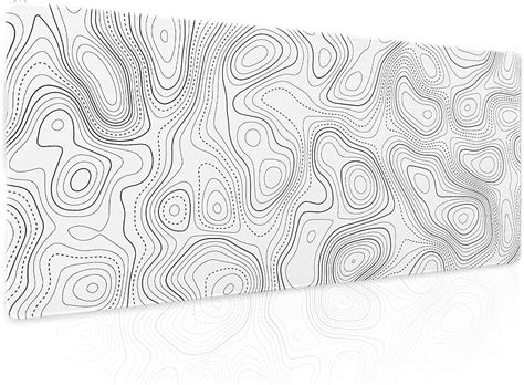 White Gaming Mouse Pad Xl Geographic Map Lines Extended Large Desk Mat