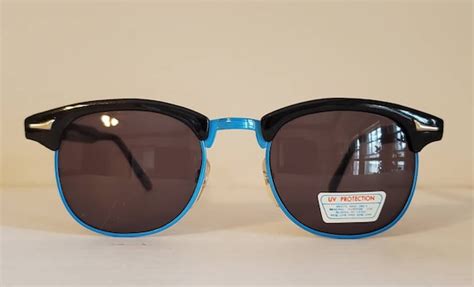 Vintage Clubmaster Sunglasses Black Frames W Blue Gem