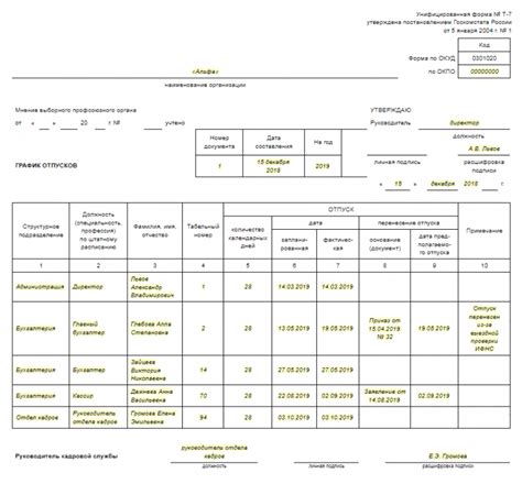 Как составить график отпусков на 2019 год
