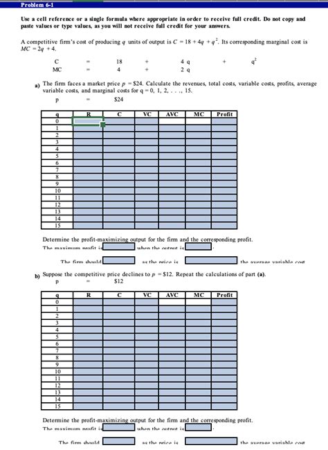 Solved Use A Cell Reference Or A Single Formula Where Chegg Com