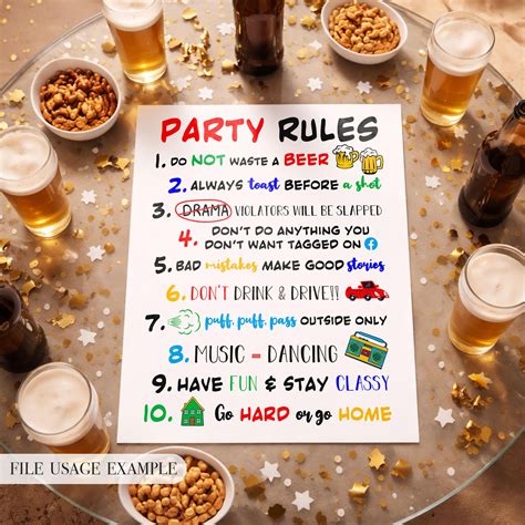 Funny Party Rules Poster For Birthday Party Or Adult Bash Digital