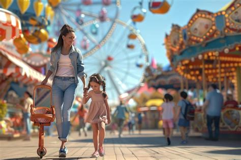 Premium Photo Mother And Daughter Going To The Amusement Park Oc