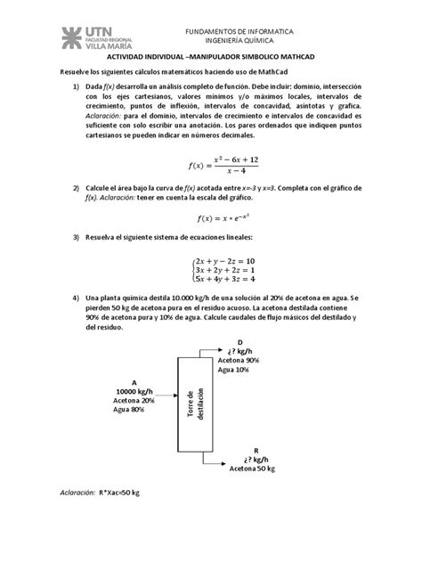 Actividad Mathcad Tema 1 12 Pdf Destilación Análisis Matemático