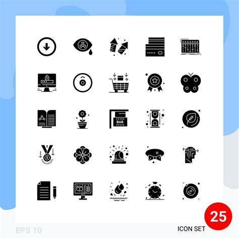 Set Of 25 Vector Solid Glyphs On Grid For Money Credit Celebrate Card Fireworks Editable Vector