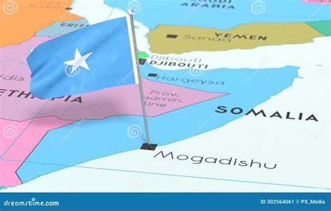 Somalia Mogadishu Capital City Pinned On Political Map Stock