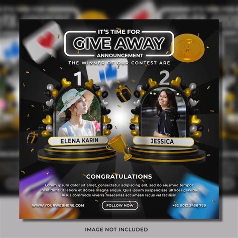 Premium Psd Creative Giveaway Winner Announcement Social Media Post