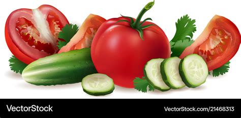 Tomatoes Cucumber And Salad Royalty Free Vector Image