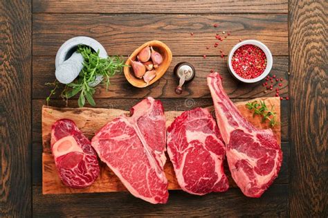 Raw Prime Steaks Variety Of Fresh Black Angus Prime Meat Steaks T Bone