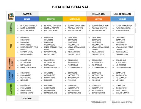 Plantilla De Bitácora Semanal En Word Gratis Didocu