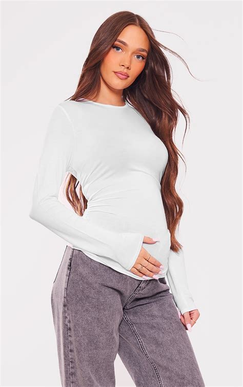 Maternity White Long Sleeve Basic Fitted T Shirt Maternity
