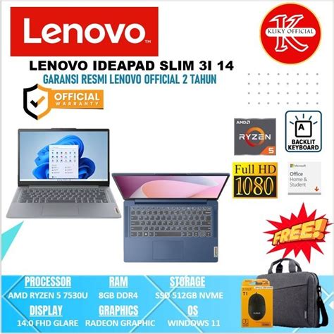 Jual Laptop Tipis Lenovo Ideapad Slim Amd Ryzen U Gb Ddr Ssd Gb Layar Ips Abyss