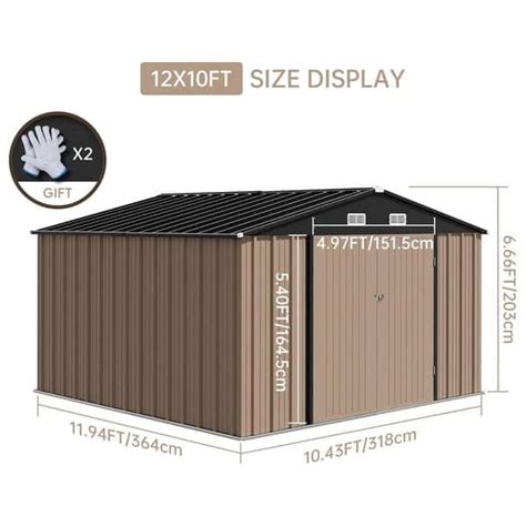 12x10ft Metal Outdoor Storage Shedwith Doors And Lockable Windowslarge