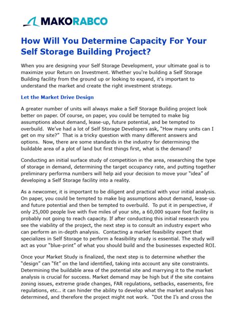 Determining Capacity For Your Self Storage Building Project Pdf