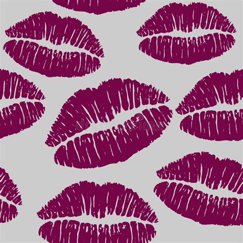 Seamless Pattern Of Lipstick Kiss Isolated On Gray Background Stock