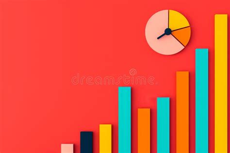 Colorful Bar Chart And Pie Chart On Red Background Growth Success