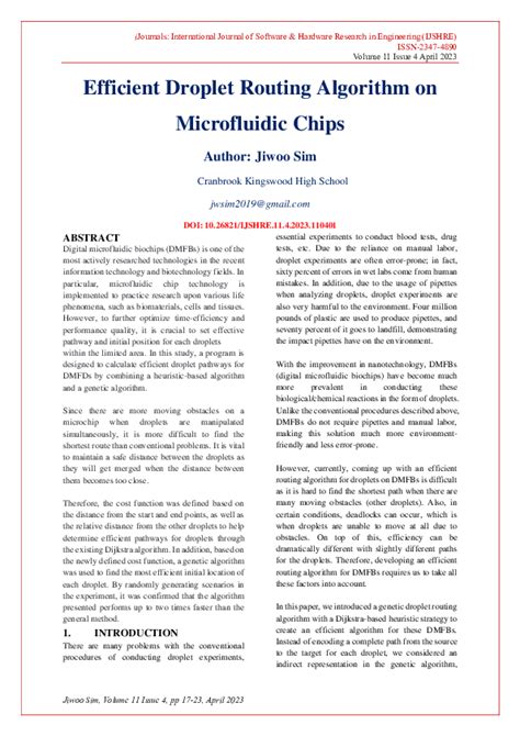 Pdf Efficient Droplet Routing Algorithm On Microfluidic Chips
