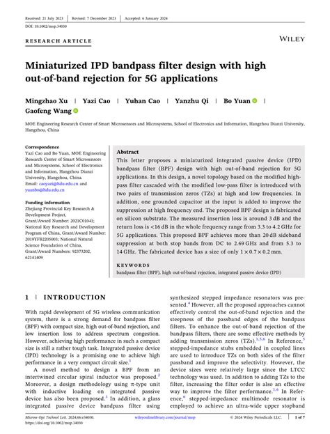 Miniaturized Ipd Bandpass Filter Design With High Out‐of‐band Rejection