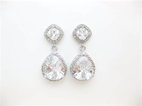 Bridal Cubic Zirconia Teardrop Earrings Wedding Earrings Large Lux