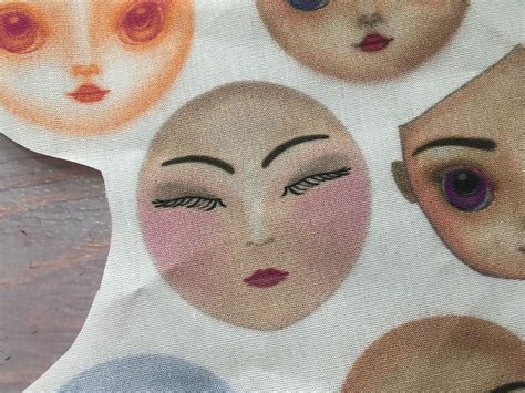 Cotton Cloth Fabric Printed Doll Faces For Art Dolls Collage Badge Making Small 1 75 Inches Wide