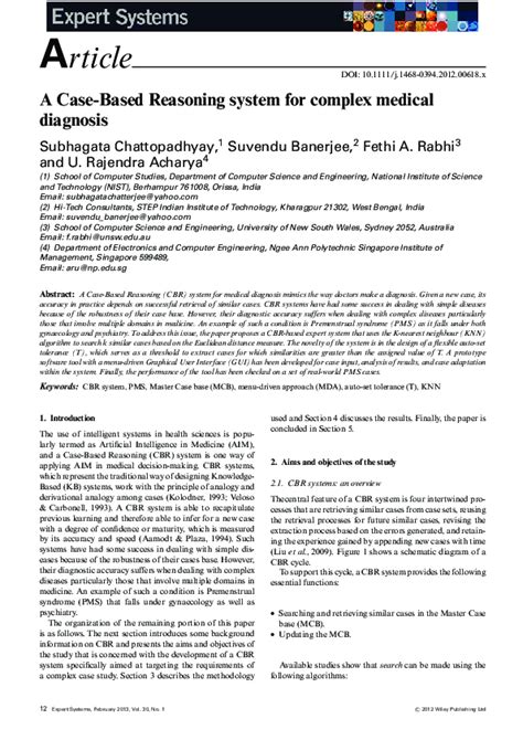 pdf a case based reasoning system for complex medical diagnosis