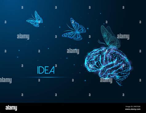 Futuristic Creative Idea Concept With Glowing Low Polygonal Human Brain