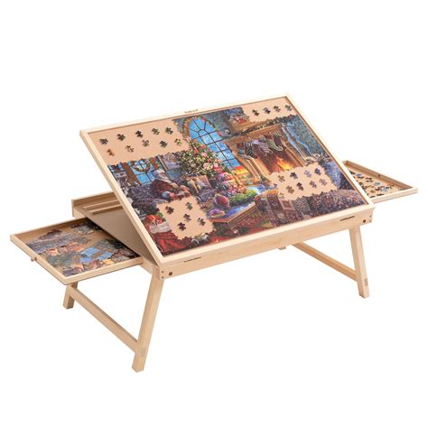 Lavievert Wooden Jigsaw Puzzle Table For Adults Adjustable Puzzle