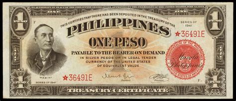 Philippines One Peso Treasury Certificate 1941world Banknotes And Coins