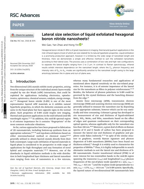 Pdf Lateral Size Selection Of Liquid Exfoliated Hexagonal Boron