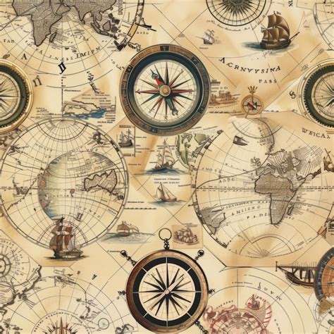 Premium Photo Seamless Pattern Of Vintage Maps And Navigational