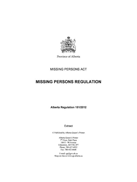 Fillable Online Qp Alberta Missing Persons Regulation Alberta Fax