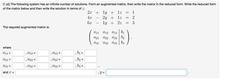 solved 1 pt the following system has an infinite number of