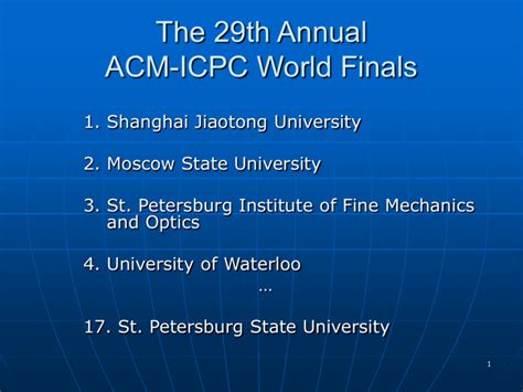 The Th Annual Acm Icpc World Finals
