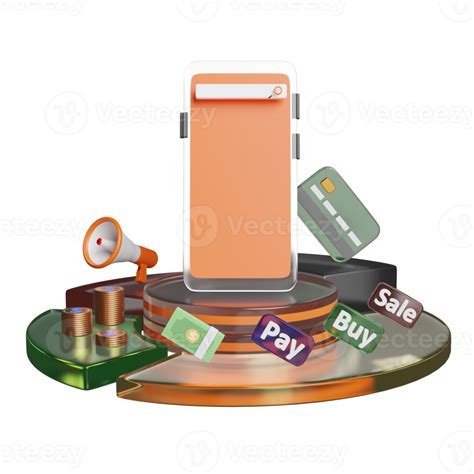 Podium Orange Mobile Phone Or Smartphone With Store Front Buy Sale