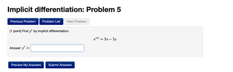 Solved Implicit Differentiation Problem 5 1 Point Find Y′