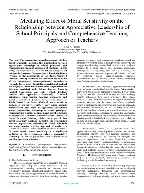 Mediating Effect Of Moral Sensitivity On The Relationship Between