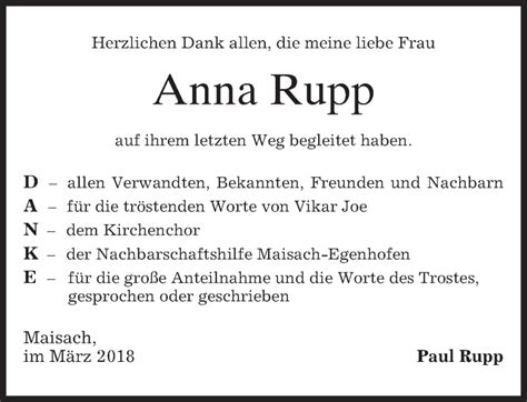 Traueranzeigen Von Anna Rupp Trauer Merkur De
