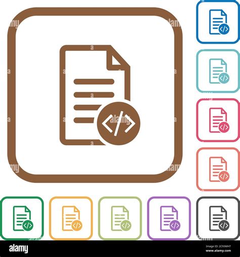 Source Code Document Simple Icons In Color Rounded Square Frames On