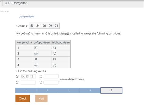 solved numbers 50 34 96 99 73 mergesort numbers 0 4 is