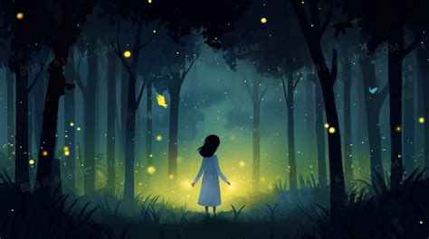 唯美夏日夜晚萤火虫插画背景图片下载 2912x1632像素JPG格式 编号zqwfwyyoz 图精灵