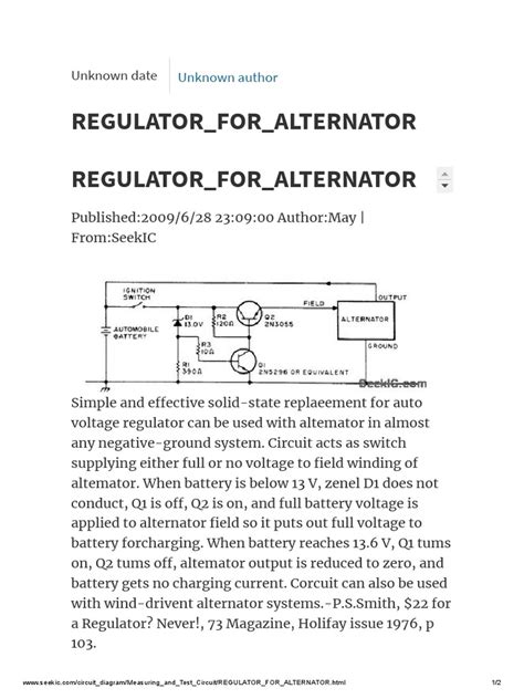 Regulator For Alternator Measuring And Test Circuit Circuit Diagram Pdf
