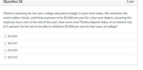 Solved Question 26 1 Pts Thelma Is Planning For Her Son S Chegg