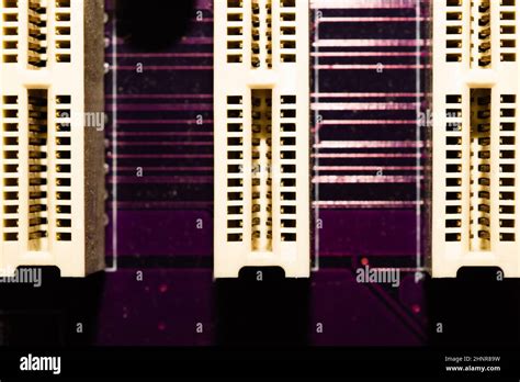 Memory Slots On The Motherboard Close Up Ram Socket Connector On The