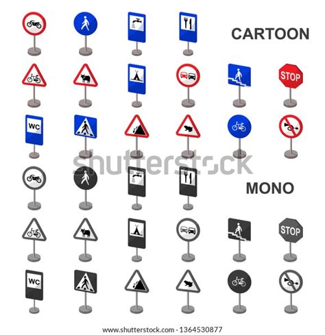 Different Types Of Road Signs Cartoon Icons In Set Collection For