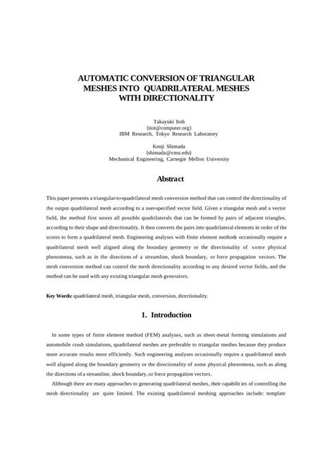 Pdf Automatic Conversion Of Triangular Meshes Into Itolab Is Ocha Ac Jp ~itot Paper