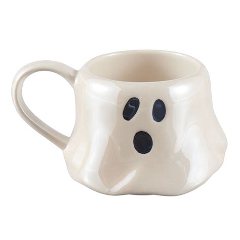 Halloween 13 Ounce White Ghost Stoneware Stackable Mug Set With Iron Rack By Way To Celebrate