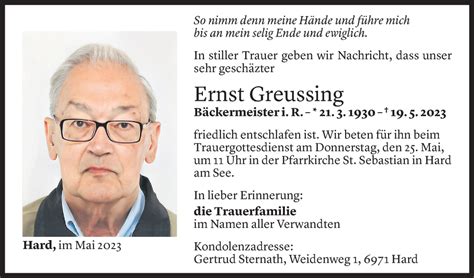 Todesanzeigen Von Ernst Greussing Todesanzeigen Vorarlberger Nachrichten