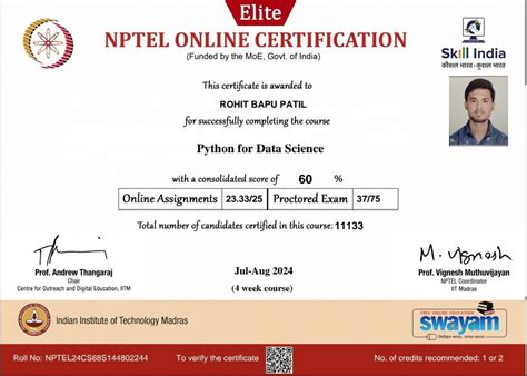 Rohit Patil On Linkedin Datascience Python Nptel Elite
