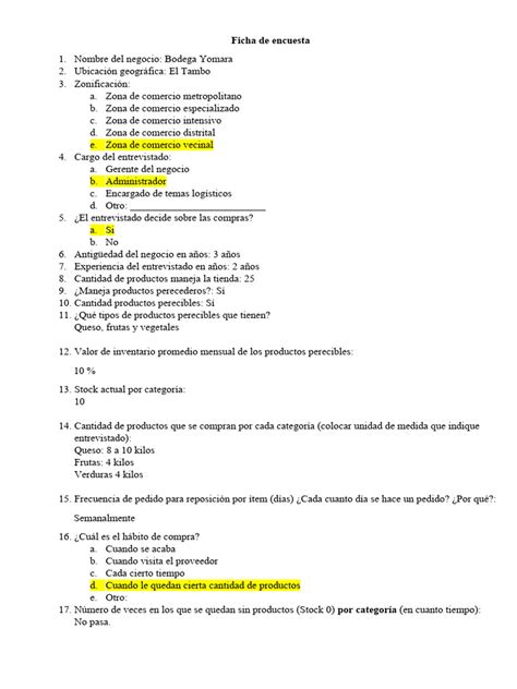 Encuesta De Inventario Bodega Yomara Pdf