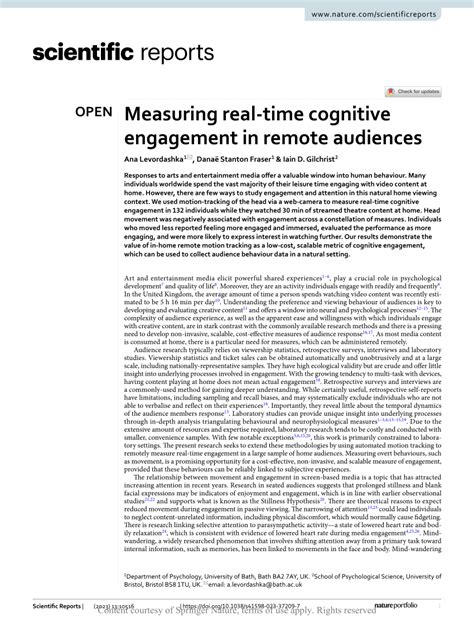 Pdf Measuring Real Time Cognitive Engagement In Remote Audiences